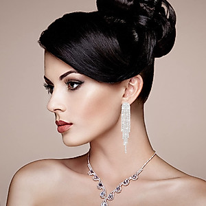 Yolev Long Tassel Earrings Crystal Chandelier Earring Bohemian Rhinestone Fringe Chain Earring Bridal Jewellery Silver Tassel Drop Dangle Earrings Crystal Statement Dangle Earrings