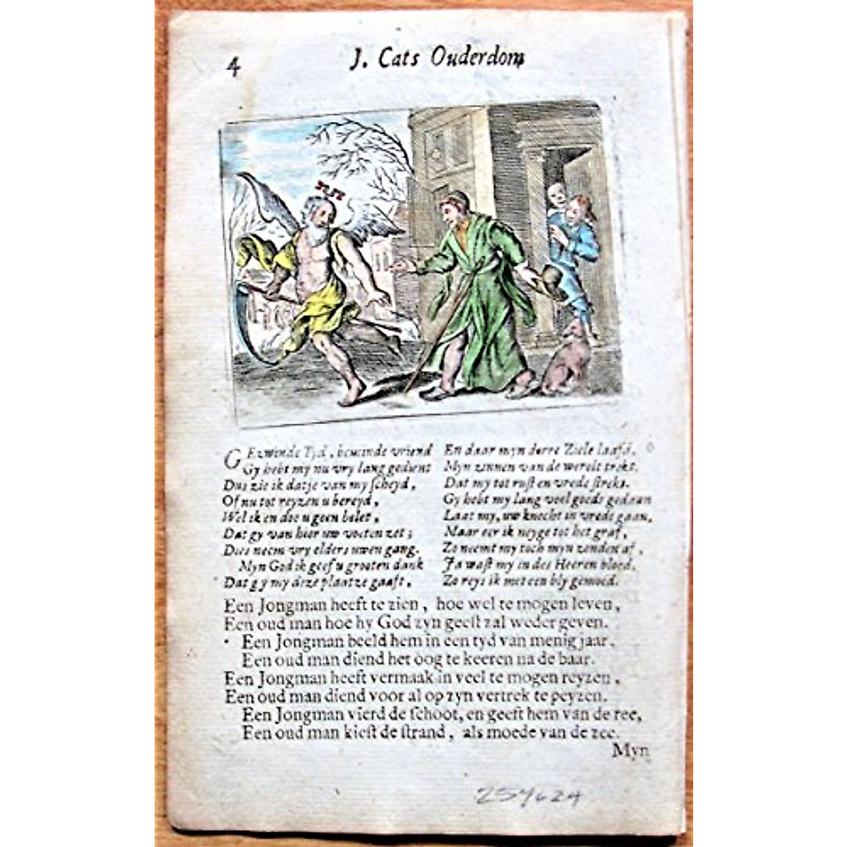 Antique Copperplate Miniature Engraving: BL4 from Ouderdom, Buyten Leven, en Hof Gedachten