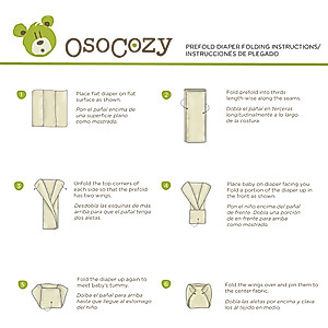 Unbleached Prefold Cloth Diapers by OsoCozy – 100% Cotton, Durable, Soft, Absorbent, Sustainable & Economical - 12"x16", Fits 7-15 Lbs. - (Infant 4x8x4)