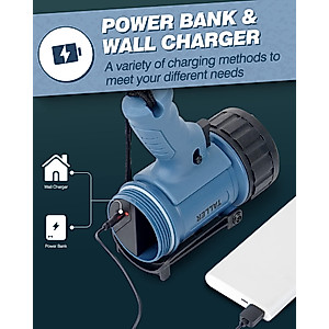 Taller Rechargeable Spotlight with 200000 Lumens, 10000mAh Bright Hand Held Work Lights Flashlight Warning Lamp, IPX7 Waterproof Lightweight LED Spotlight Searchlight for Boat Camping Hunting - Blue