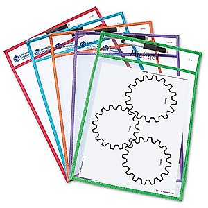 Learning Resources Write and Wipe Pockets, 5 Colorful Classroom Dry Erase Pockets, Ages 3+