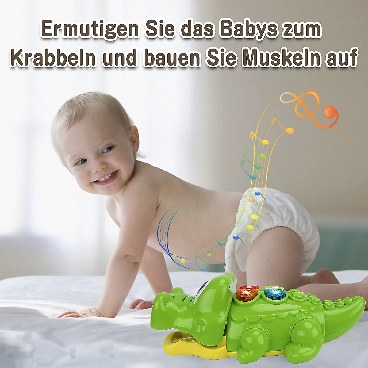 Nueplay Alligator Musical Crawling Toy for 1 2 3 Year Old Kids Babies Toddler Boy Girl Educational Learning Infant Toy with Music Light Game Modes 8 Songs with 3 AA Batteries