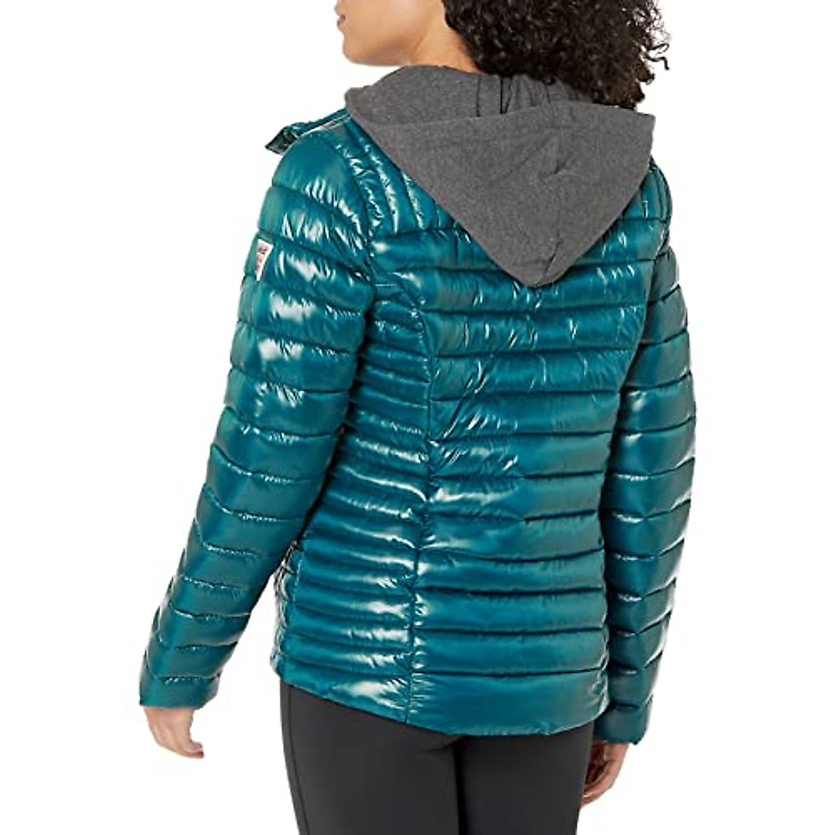 GUESS womens Hooded Packable Puffer Transitional Jacket, Emerald, Medium US