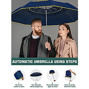 Kalolary Extra Large Golf Umbrella Automatic Open Folding Umbrella Windproof Compact Large Double Canopy Umbrella Travel Folding Umbrella Strong Oversized Rain Umbrellas for Home Family Use (Blue)