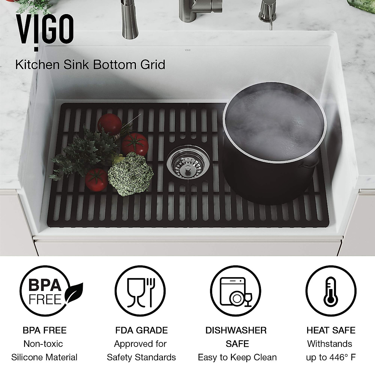 VIGO 27 in. x 15 in. Silicone Bottom Grid for Single Bowl Kitchen Sink in Matte Black - VGSG3018MB