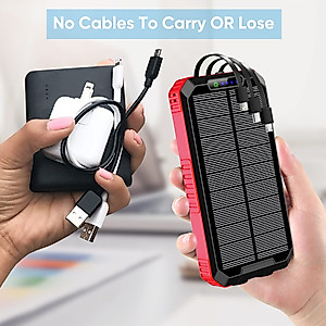 Solar Charger Power Bank OIMYE Solar Phone Charger 30000mAh, Type C Quick Charge 3.0, Wireless Portable Charger Power Bank with External 3 Cables & Flashlight for iPhone, Android, Tablet, Camping