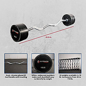 Titan Fitness Rubber Fixed Barbell EZ Curl 50 LB