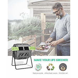Garden Compost Bin from BPA Free Material, Dual Rotating Outdoor Composting Tumblers (43 Gallon,Green)