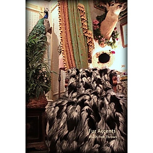 Premium Faux Fur Throw Blanket/Rugs/Luxury Black and White Exotic Feather Faux Fur /60" X 70" / Other Sizes, Colors Available/New