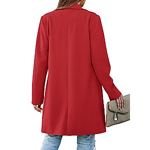 PRETTYGARDEN 2024 Fall Long Blazer Jackets for Women Long Sleeve Lapel Pockets Loose Fit Business Casual Blazers Outfits (Red,Small)