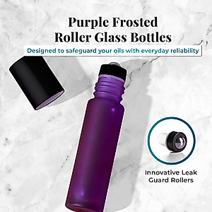 Your Oil Tools 10 Pack Essential Oil Roller Bottles, 10ml Empty Purple Frosted Glass Roll-on with Leak Guard Stainless Steel Roller Balls & Black Caps for oils and perfume