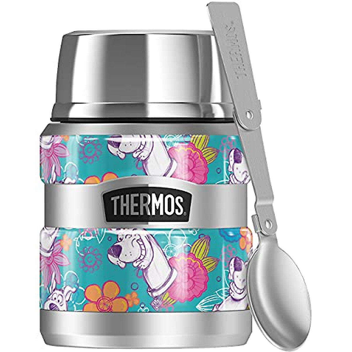 THERMOS Scooby-Doo Flower Pattern STAINLESS KING Stainless Steel Food Jar with Folding Spoon, Vacuum insulated & Double Wall, 16oz