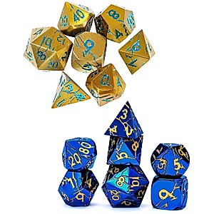 Pharaoh Ruins Gold Metal Dice + Cracked Lightning Metal Dice Set