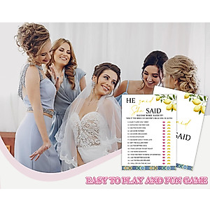 Blue Tiles and Lemons He Said She Said Game for 30 Guests with Game Cards, Lemons Bridal Shower Game, Modern Bridal Shower Decorations, Wedding Shower or Bachelorette Party Supplies - 02