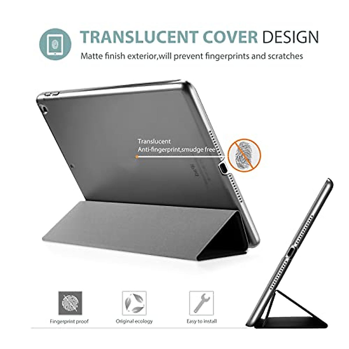 ProCase for iPad 9.7 Inch Case iPad 6th/5th Generation Case 2018 2017(Model: A1893 A1954 A1822 A1823), Ultra Slim Lightweight Stand Case with Translucent Frosted Back Smart Cover -Black