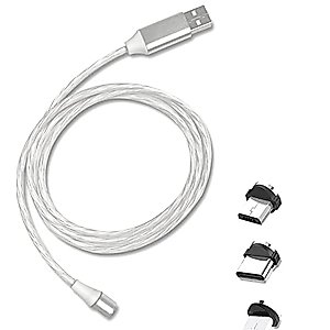 Magnetic Charging Cable Fast Charging,Light Up LED 3 in 1 Magnetic Phone Charger Android Type C Charger Cord 3FT Micro USB Cable USB C Cable,Data Transfer Magnetic Charger for Phones Magnet Tips Pack