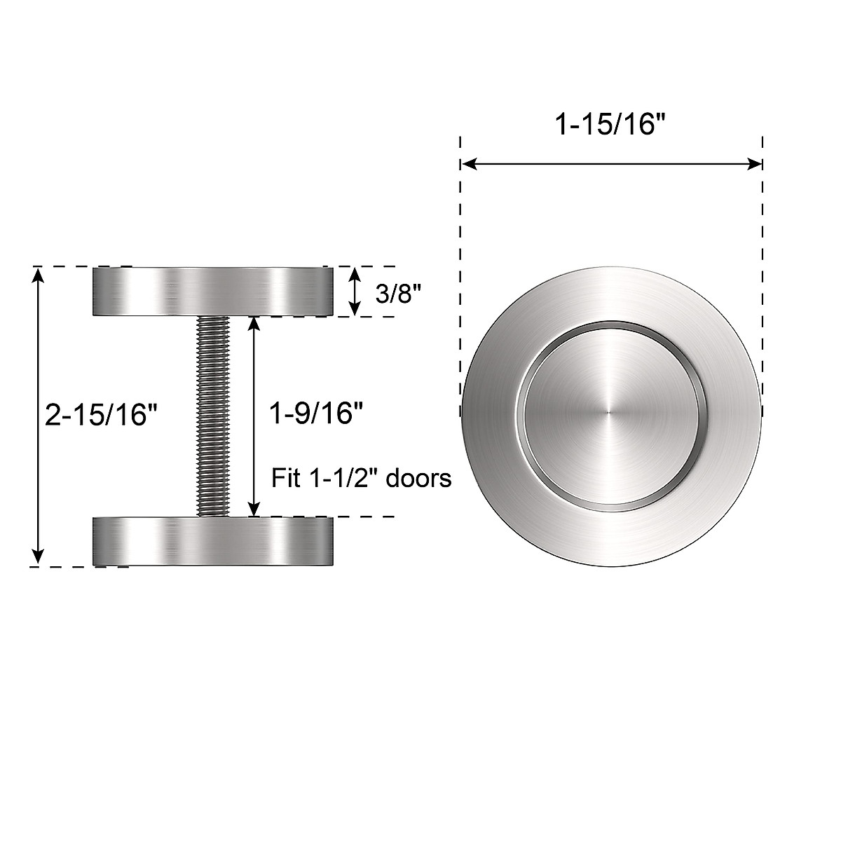 WINSOON Sliding Barn Door Handles Stainless Steel Round Recessed Knob Flush Pulls for Sliding Doors, Modern Hardware Kit with Threaded Rod, Brushed Nickel