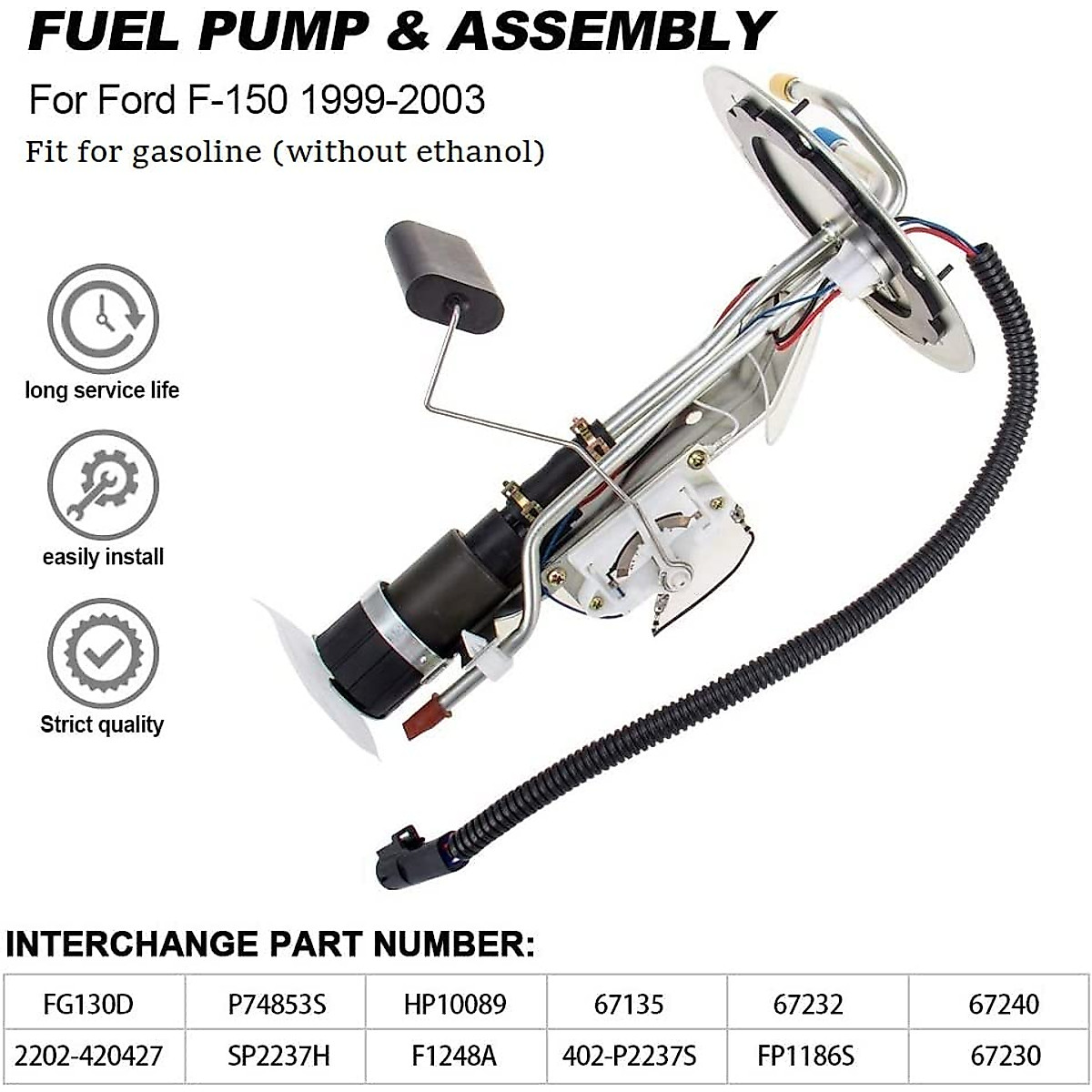 CarBole Fuel Pump Assembly Replacement for 1999 2000 2001 2002 2003 Ford F-150, 2004 F-150 Heritage, 1999 F-250 fits E2237S XL3Z-9H307AA