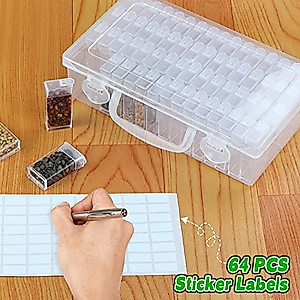 64 Slots Plastic Seed Storage Box, Seeds Storage Organizer with Label Stickers(seeds not included), Seed Container Storage use for Flower Seeds,Vegetable Seeds, Clover Seeds, Basil Seeds, Tomato Seeds