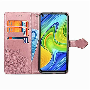 Asdsinfor Compatible with Xiaomi Redmi Note 9 Case Stylish Advanced Wallet Case Credit Cards Slot with Stand for PU Leather Shockproof Flip Magnetic Compatible with Redmi 10X 4G Mandala Rose Gold SD