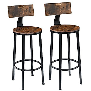 BETTAHOME Bar Stools Set of 2, 29 Inch Bar Chairs for Counter Height, Wooden Barstools with Footrest and Backrest, Rustic Brown and Black BT008