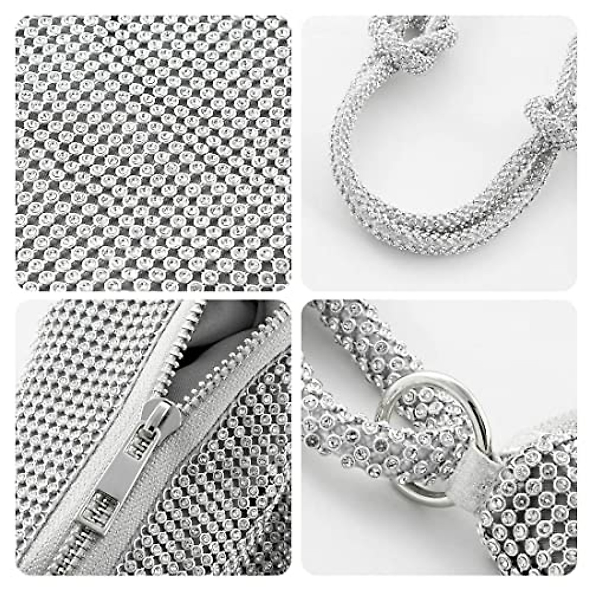 TANOSII Rhinestone Purse Crystal Evening Bag Sparkly Handbag Bling Shoulder Bag Glitter Clutch for Women Silver L