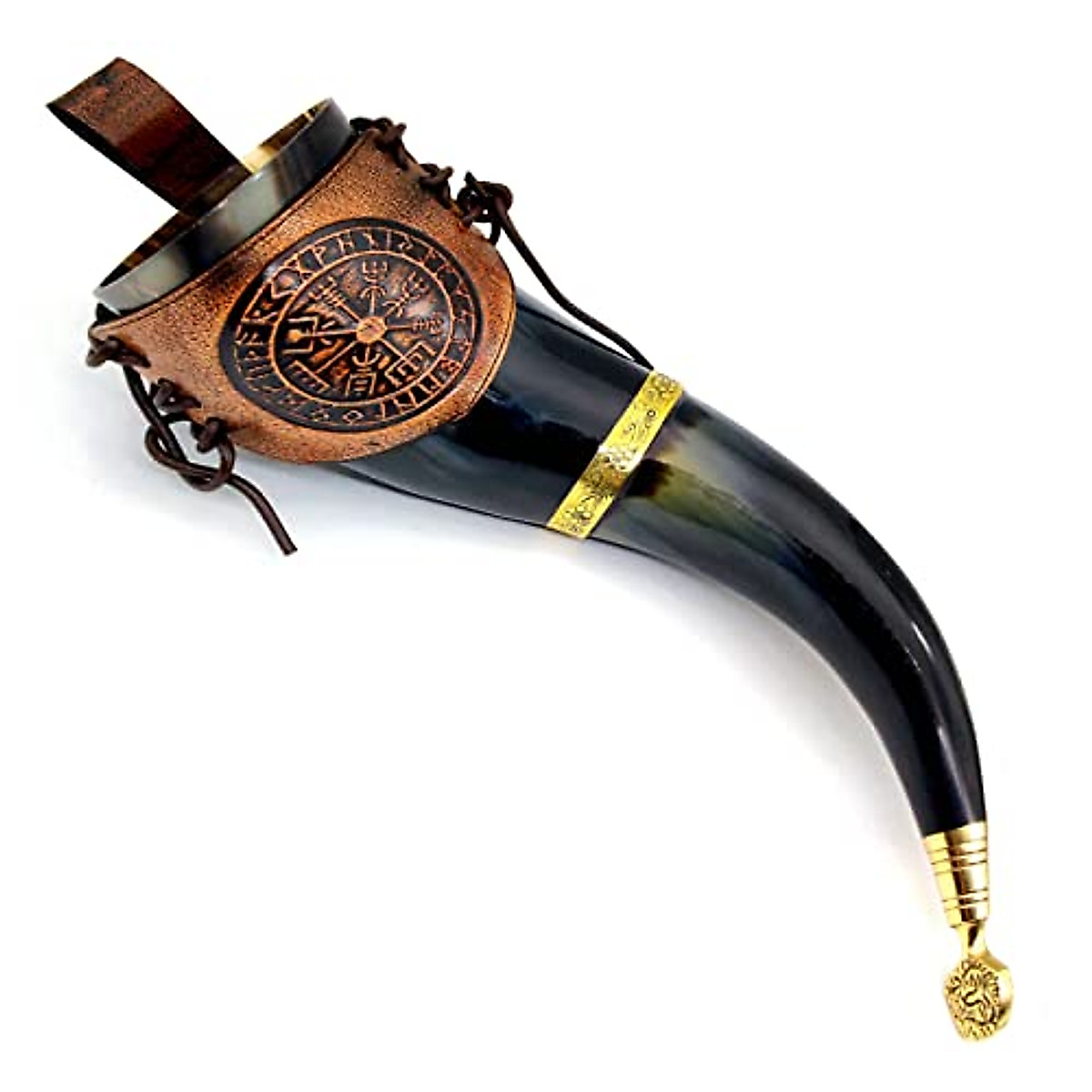 Beer horn mug Game of thrones Brass adorned vikings horn Medieval Drinking Horn with attractive leather belt (HBM-580)