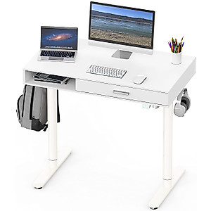 SHW Claire 40-Inch Height Adjustable Electric Standing Desk with Drawer, White