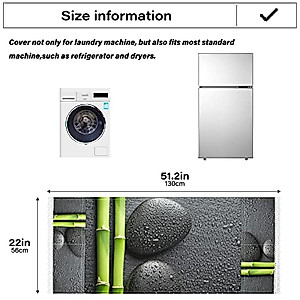 Poeticcity Black Zen Basalt Stones with Dew Green Bamboo on Dark 1 PC Washing Machine Cloth Dustproof Cover with Storage Bags Lace, Fridge Oven Dryer Top Dust Oil Proof Cover 51" x 22" for Home