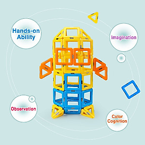 idoot Kids Magnetic Tiles for Toddlers,STEM Toys for 3-5 Year Old Boys & Girls,Magnet Blocks Kids Educational Toys Birthday Gift Starter Set with Storage Bag