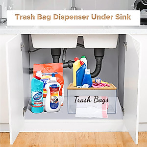 JYPS Trash Bag Holder Dispenser Organizer With Bamboo Lid, Wall Mounted, Garbage Bag Dispenser Holder, Trash Bag Dispenser Standrad Roll Holder for Kitchen Organization, Under Sink