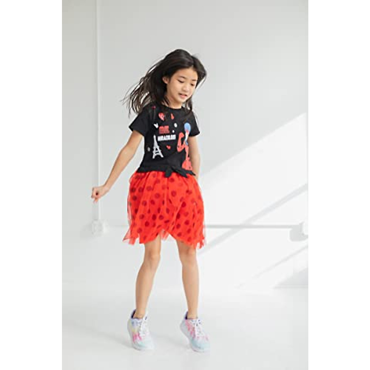Miraculous Ladybug Big Girls Tulle Dress Black/Red 14-16