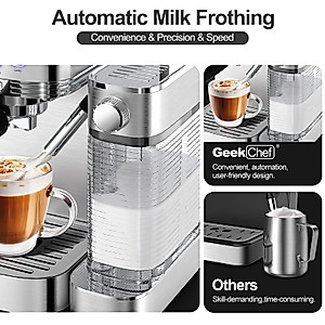 Geek Chef Espresso and Cappuccino Machine with Automatic Milk Frother, Stainless Steel Espresso Coffee Machine with Removable Water Tank, Prefect Gift for Dad Mom