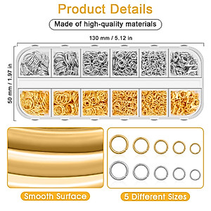 Anezus Jump Rings for Jewelry Making Supplies and Necklace Repair with Jump Ring Pliers and Open Jump Ring(1200Pcs Silver and Gold)Anezus Jump Rings for Jewelry Making Supplies and Necklace Repair wit