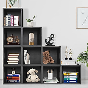 Y&ME YM Wooden Crate with Handles, Wooden Storage Box Bins, Rustic Decorative Wood Cube Organizer for Pet Toys and Accessories, Wooden Basket Container for Home, Office, Closet, Shelf (Black)