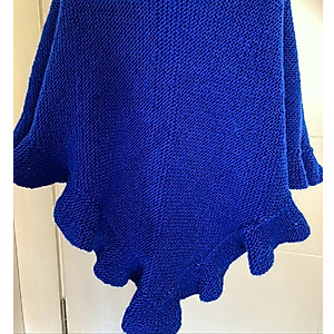 Royal Blue Hand Knit Ruffle Shawl, Scarf, Winter Fashion Women Accessory, Warm Wool Soft Wrap