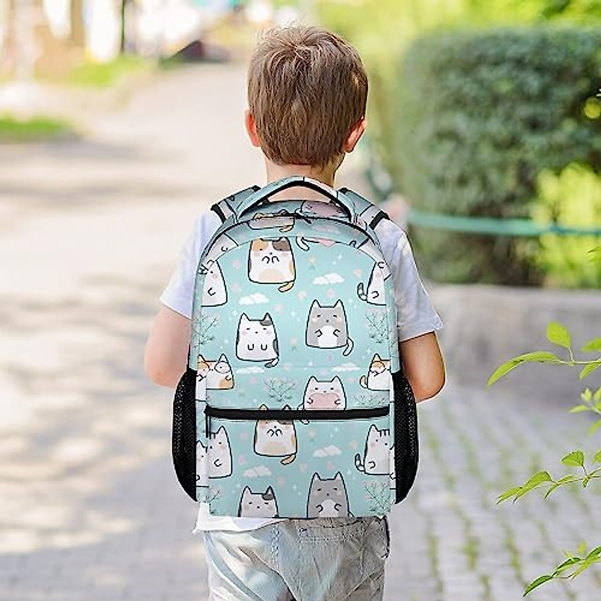 CUNEXTTIME Cat Backpack for Girls Boys, 16 Inch Green Backpacks for School, Cute Lightweight Durable Bookbag for Kids