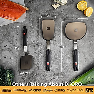 DI ORO Silicone Turner Spatula Set - Kitchen Spatulas for Nonstick Cookware - Flexible & Thin Cooking Turners for Flipping Pancakes & Eggs - 600°F Heat-Resistant & BPA Free - Dishwasher Safe (Black)