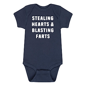 Instant Message - Stealing Hearts and Blasting Farts - Infant Baby One Piece - Size 6 Months Navy