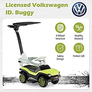 INFANS Ride on Push Car, 3 in 1 Licensed ID. Buggy Stroller Sliding Walking Car with Sun Canopy, Adjustable Handle, Guardrails, Foot-to-Floor Toy for 12-36 Months (Volkswagen)