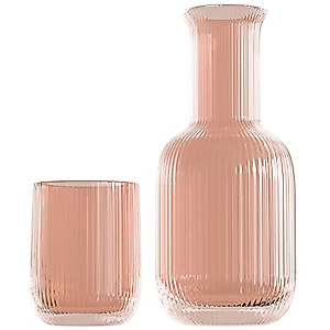American Atelier Bedside Water Carafe with Tumbler | 28-Ounce Pitcher and Matching Drinking Glass | Use Cup as a Lid for Carafe | For Guest Room, Nightstand, Office, or Gift (Blush)