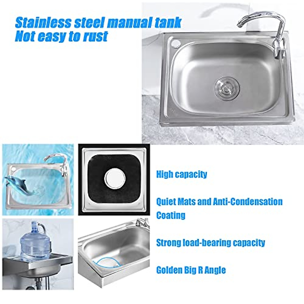 Wall mounted stainless steel utility sink,stainless kitchen sink,small kitchen sink,Commercial Hand Sink with Faucet 304 Stainless Steel Wall Mount Wash Sink,Suitable for kitchens, restaurants, (Si