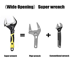 GETUPOWER 10-Inch Adjustable Wrench, Black Oxide Finish, Wide Opening Ultra-thin Plumbing Wrench, Drop Forged Cr-V, SAE and Metric Scale Marked Pipe forceps