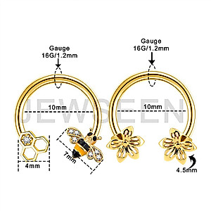Jewseen 2PCS Septum Ring 16G 316L Surgical Steel Cartilage Earring Hoop Nose Ring Cute Bee Captive Bead Rings Tragus Daith Rook Helix Piercing Jewelry