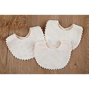 GZMM Baby Bib For Girls,Reversible Waterproof Handmade Natural Cotton Baby Drool Bib 0-12 months 2 Pack (off-white color A, 0-12 months)
