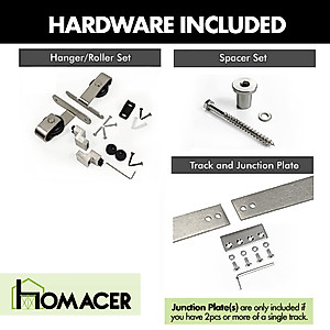 Homacer Mini Brushed Nickel Non-Bypass Sliding Barn Door Hardware Kit, for One/Single Door, 39-inch Long Flat Track, Bent T-Shape Design Roller, Cabinet TV Stand Console Use…