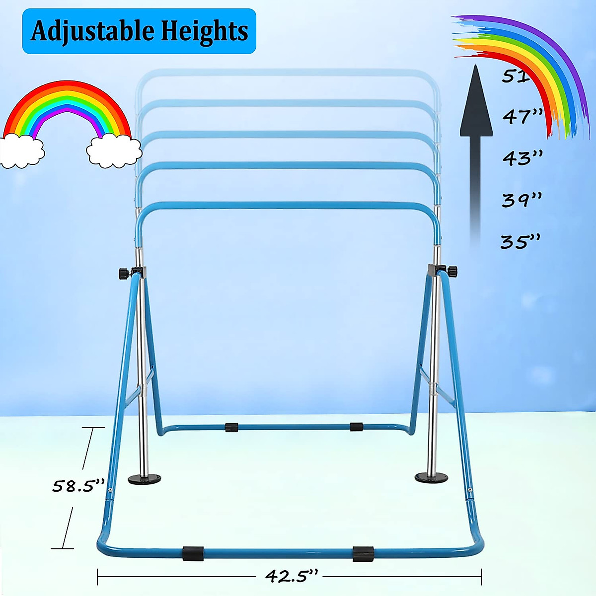 UMIKOOL DIRECT Expandable Gymnastics Bars with Ring, Adjustable Height Gymnastic Horizontal Bars, Gym Junior Training Bar Children Folding Training Monkey Bars for Kids