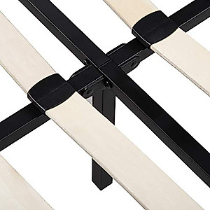 Olee Sleep Dura Metal Faux Leather Wood Diamond Slate Bed Frame, Queen, Black