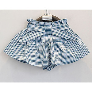 Verypoppa Baby Girls Sleeveless T Shirt + Plaids Shorts Sets Outfits , White + Blue, 4 - 5 Years