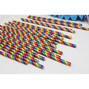 Just Artifacts Premium Disposable Drinking Striped Paper Straws (100pcs, Rainbow Pride)